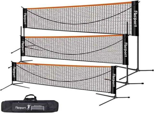 FBSPORT バドミントンネット (3段式) 屋外 ポータブル バドミントン用ネット 家庭用 練習用 簡易 組み立て簡単 コンパクト 高さ調整可能 収納付き (幅：610cm)