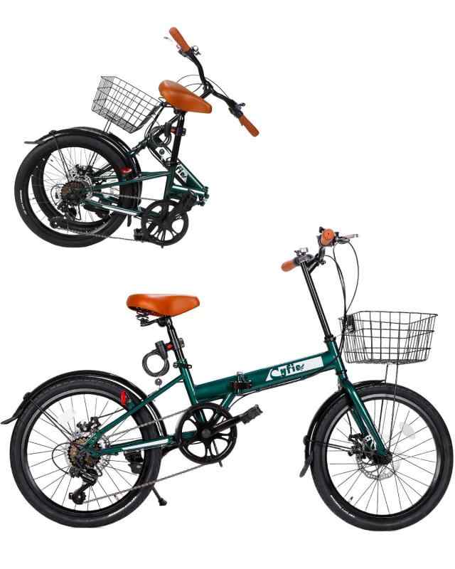 CYFIE 折りたたみ自転車 折り畳み自転車 20インチ シマノ7段変速 カゴ付き ワイヤー錠 ディスクブレーキ付き 前後泥除け装備 ハンドルの高さ調節できる 小径車 ミニベロ 男女兼用 通勤 通学 街乗りコンペ 景品 ギフト (グリーン)