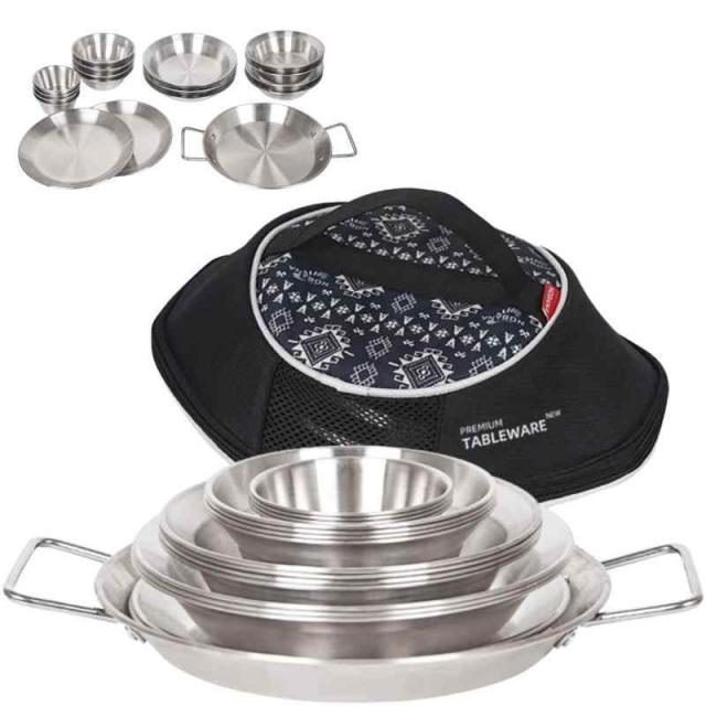 MONTOMAY キャンプ用品衛生法届け出済18枚 キャンプ食器セット キャンプ用品 ステンレス 皿 アウトドア コッヘル クッカーセット バーベキュー BBQ ファミリーセット (18枚 ...