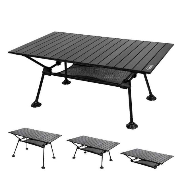 LACAL アウトドアテーブル ロールテーブル キャンプテーブル 折り畳み式 103/126*60*58/45/17.5cm 簡単組立 3階段高さ調整可能 BBQ アウトドア用 (Medium)