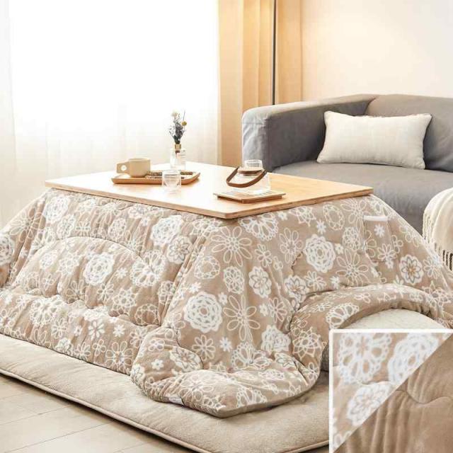 VK Living こたつ布団 SUPER HOT 発熱綿使用+LockHeat速暖発熱繊維 撥水加工 ポケット付き フィットキルト こたつ掛け布団 リバーシブル 両面使える フランネル 24時間持続制菌消臭 保温性 丸洗いOK 静電気防止 毛抜けない (