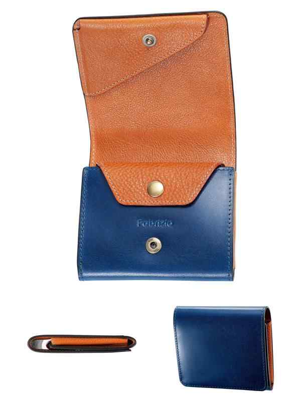 ファブリツィオ  メンズ レディース 2つ折り 小銭入れ ミニ 小さい 薄い コンパクト 柔らかい 使いやすい イタリアン レザー 一流の革職人が作る 本革 (シャインブルー)