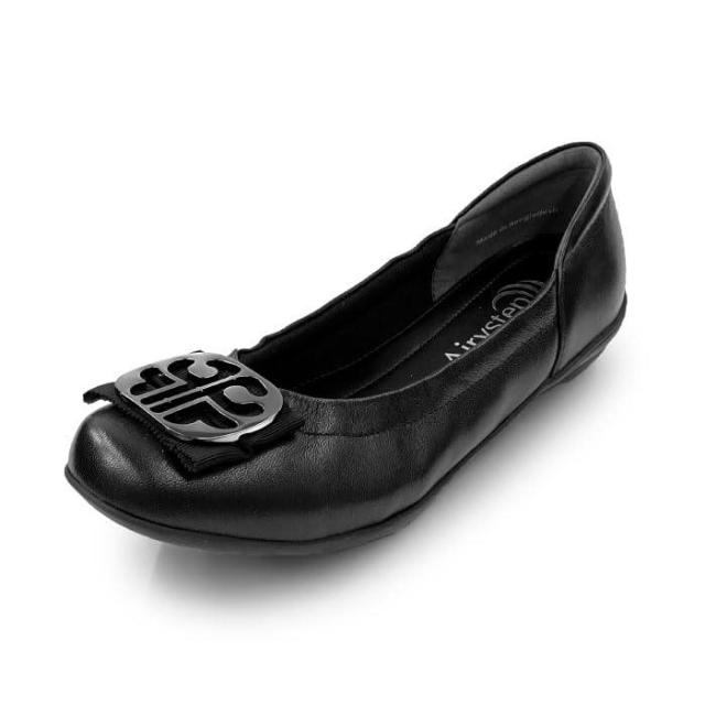 [エアリーステップ] 059-6360 婦人靴 レディースシューズ バックル付き カジュアルフラットシューズ 本革 レザー 普段履き エレガント ローヒール ぺたんこ バレエシューズ (22.0 cm 3E, ブラック)