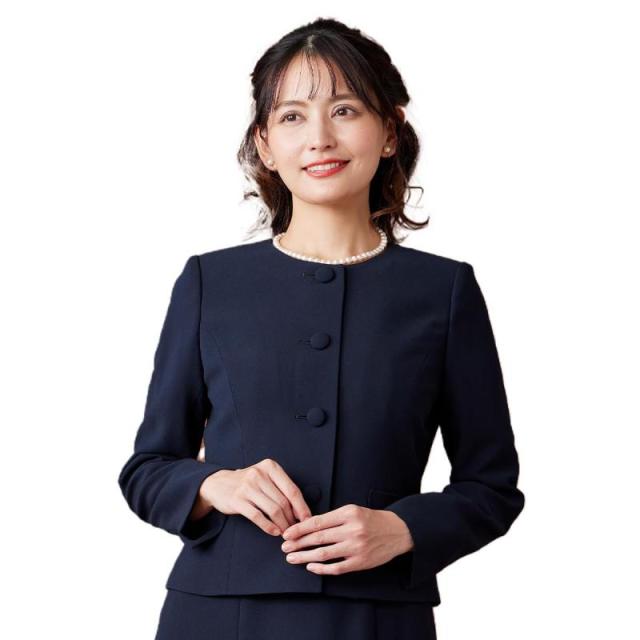 [ブラックギャラリー] お受験スーツ ノーカラー単品ジャケット《濃紺 9号〜13号》ウォッシャブル対応 レディース (11 号)