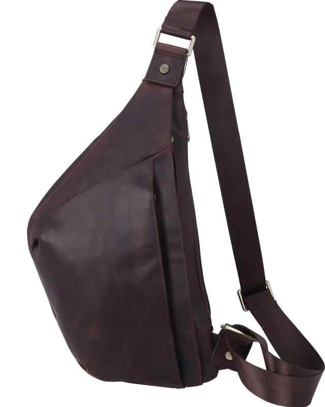 [Masa Kawa] 雅革 極薄 本革 ボディバッグ メンズ ワンショルダーバッグ 子牛革 斜めがけ スリングバッグ チェストバッグ 薄型 軽量で大容量 撥水 人気 (ダークブラウン)