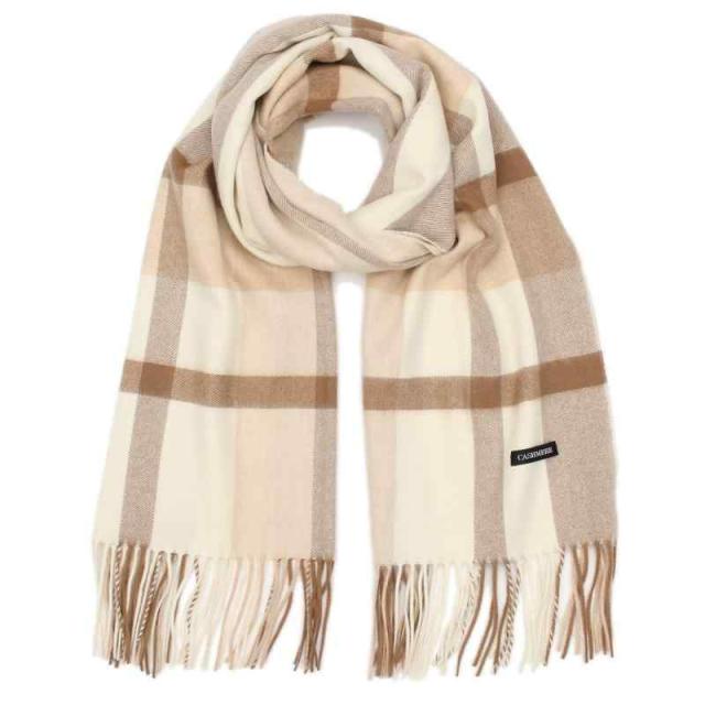 [バイヤー] ウール カシミヤ サステナブル ストール【レディース メンズ 女性 男性】 大判 大判ストール マフラー カシミア 無地 チェック NW60 (CH06キャメルチェック)
