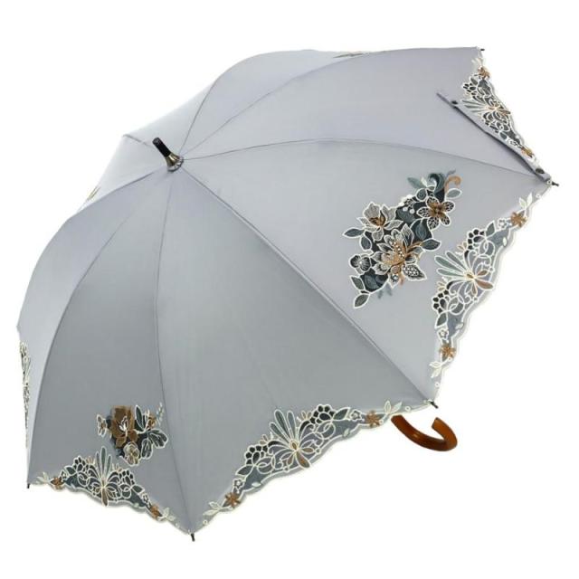 [シノワズリーモダン]日傘 女優日傘 ショート日傘 1級遮光 遮熱 逃熱 UVカット 刺繍 かわず張り 涼しい 晴雨兼用傘 特殊2重張り オーガンジー 蘭花 花鳥 オーキッド (花鳥・ライトグレー)