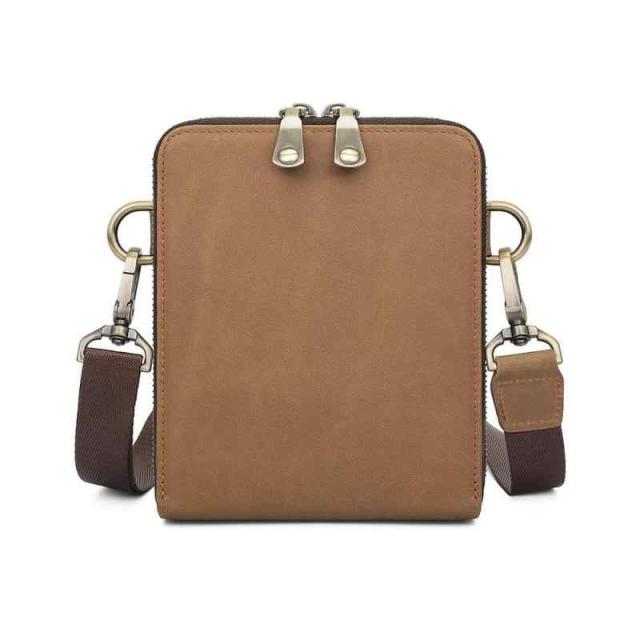 [Ｗｈａｔｎａ] 3way 天 然 牛 革 ミニショルダーバッグ メンズ ポシェットポお財布 8枚カード収納 縦型 3室仕切 ショルダーベルト付 小型ショルダーミニバック 小さめメッセンジャーバッグ 斜め掛け通学 通勤ミニバッグ 1072 (ブラウン)