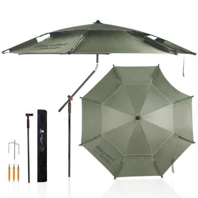 釣り パラソル 風に強い 大型 釣り用パラソル ビーチパラソル 釣り用傘 日除け チルト機能付 軽量 持ち運び 万力 防水 UVカット コンパクト フィッシングパラソル キャンプ パラソル アウトドア用 収納バッグ付き（アーミーグリーン200cmタイプB）