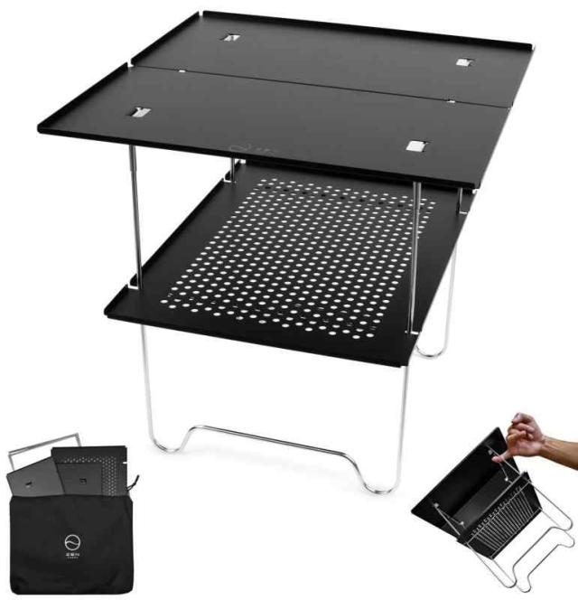 ZEN Camps Air-2 Table アウトドアテーブル ソロキャンプ コンパクト 折り畳み式 アルミニウム 超軽量566g (ブラック・ブラックロゴ（本体）)