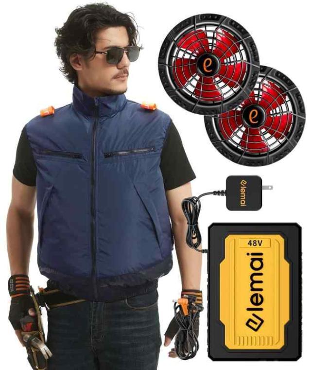 [elemai] 2025NEWモデル チタンファン付きベスト遮熱-15℃ 48V最強進化ファン 2種類モード搭載 大容量 急速充電 熱中症対策 暑さ対策グッズ (ネイビー, 4XL)