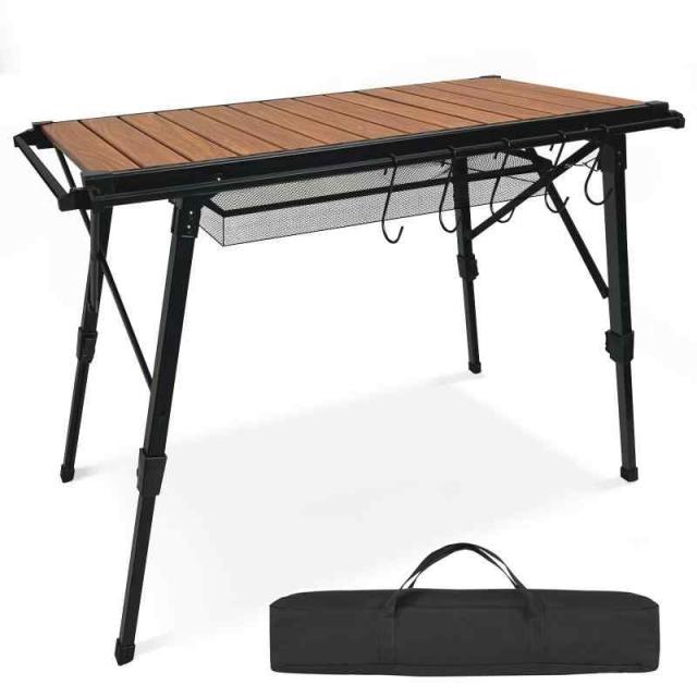 「次世代 組立不要IGTテーブル 」 アウトドアテーブル キャンプテーブル 折り畳み 高さ43〜66cm調節可能 吊り下げ用サイドレール付き アルミ 軽量 3ユニット コンパクト igt対応 焚き火テーブル マルチキッチンテーブル バーベキュー 収納袋付き