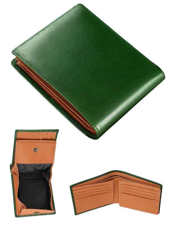 [ファブリツィオ] 財布 メンズ 二つ折り ボックス型  メンズ財布 薄い 柔らかい 使いやすい イタリアン レザー 一流の革職人が作る 大容量 本革 (シャイングリーン)