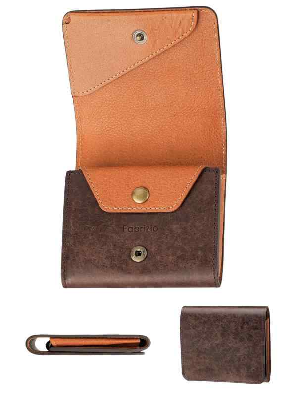 [ファブリツィオ] 財布 メンズ レディース 2つ折り  ミニ財布 小さい 薄い コンパクト 柔らかい 使いやすい イタリアン レザー 一流の革職人が作る 本革 (タバコ)