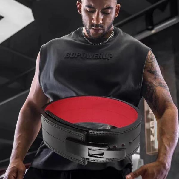 厚い牛革ジムベルトメンズ調節可能なレバーロックパワーリフティングウェイトトレーニングクロスフィットバックサポート