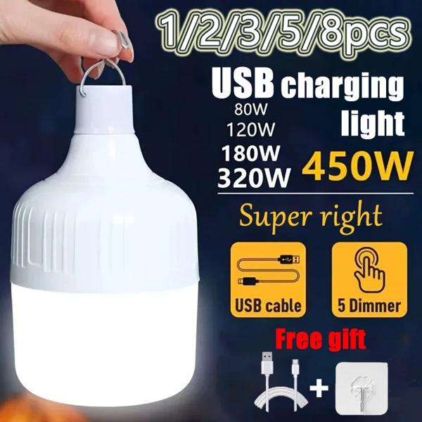 1-8 個ポータブル屋外キャンプライト LED 緊急電球ハイパワー USB 充電式ランプフックテントランタンナイトライト電球