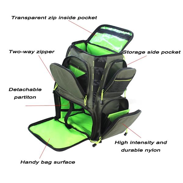 44*41*25センチメートル大防水釣具ロッドバックパック3層品質釣りバッグと4トレイタックルバッグ収納