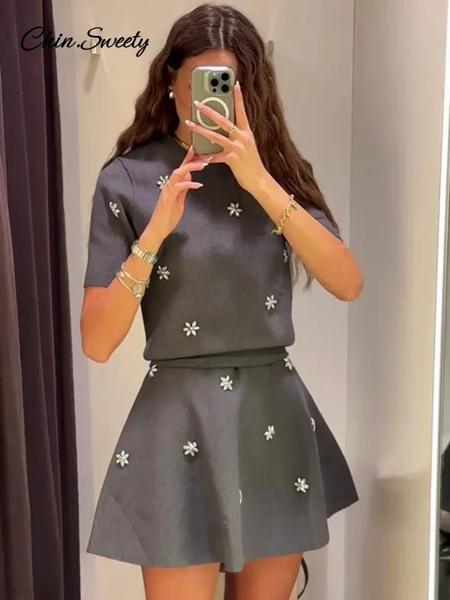 女性のためのエレガントなラインストーンカーディガンミニスカートセット,ニット半袖セーター,プリーツaラインスカート,ストリートウェア,秋,2022