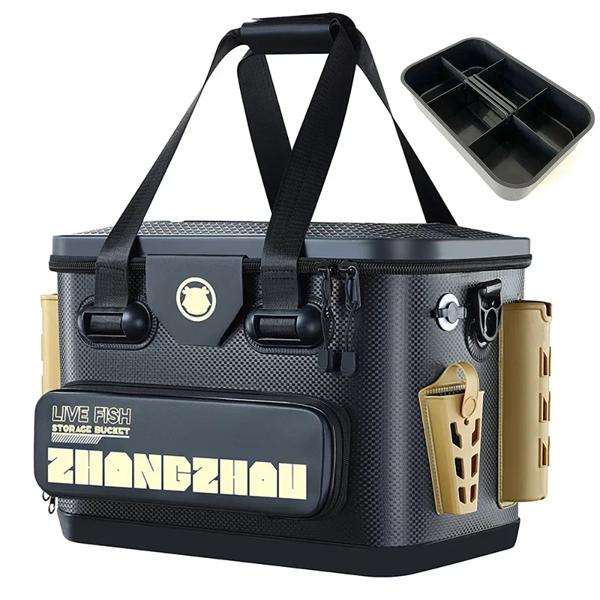 ポータブル厚手の釣りバケツ、多機能釣りフック、ストップビーズボックス、大容量、生きた魚のバレル