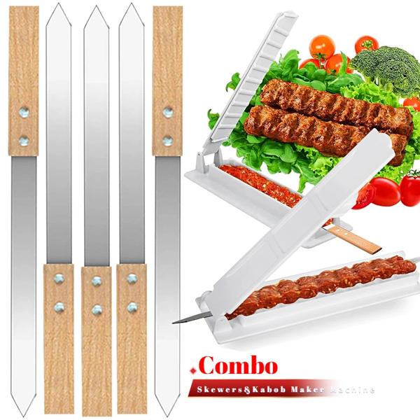 カバブ串 フラットステンレススチール BBQ バーベキュー串 木製ハンドル付き Koobideh プレス ブラジル Koobideh ペルシャ用