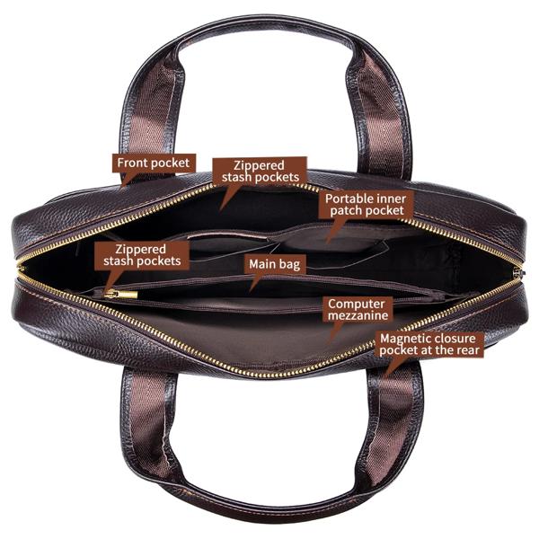 メンズレザーハンドバッグ、トップレイヤー牛革ブリーフケース、レザー