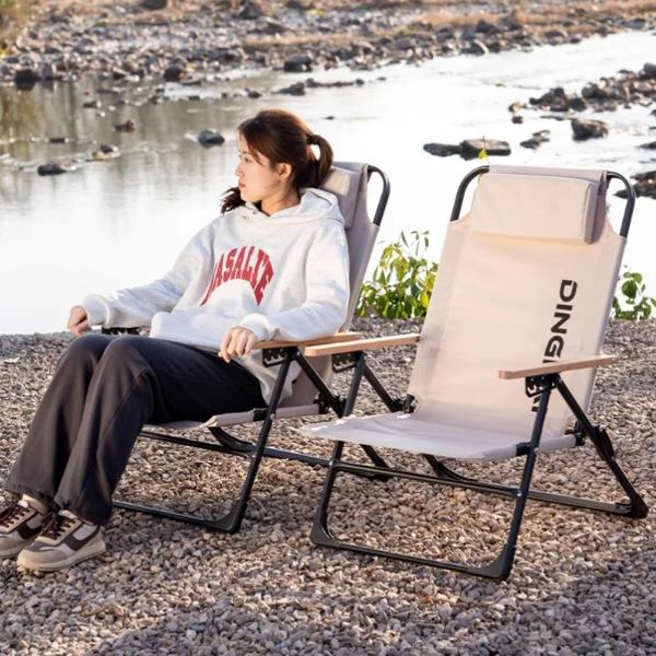 角度調整可能なキャンプチェア、取り外し可能な枕付き、ロングキャンプチェアフィッシングチェア折りたたみ式キャンプ釣りハイキング用