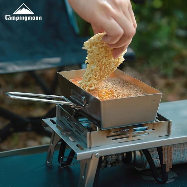 CAMPINGMOON ポータブル厚みのあるステンレス鋼のキャンプピクニック調理器具、深めの取り外し可能なハンドル、ステーキフライパン