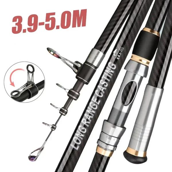 ポータブル伸縮式釣り竿,ボート,淡水,サーフキャスティング,ベイトキャスティング,カーボン,3.9m-4.5m