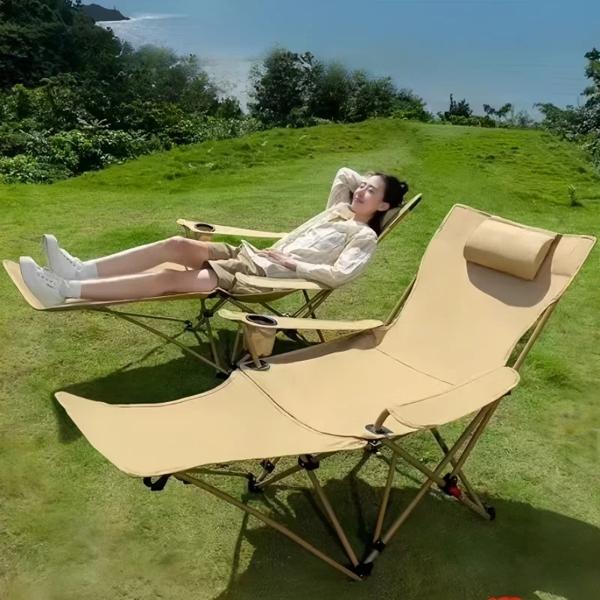 屋外折りたたみラウンジチェア 4 ギア角度調整可能なリクライニングチェア軽量釣り椅子ポータブルキャンプチェアフットサポート付き