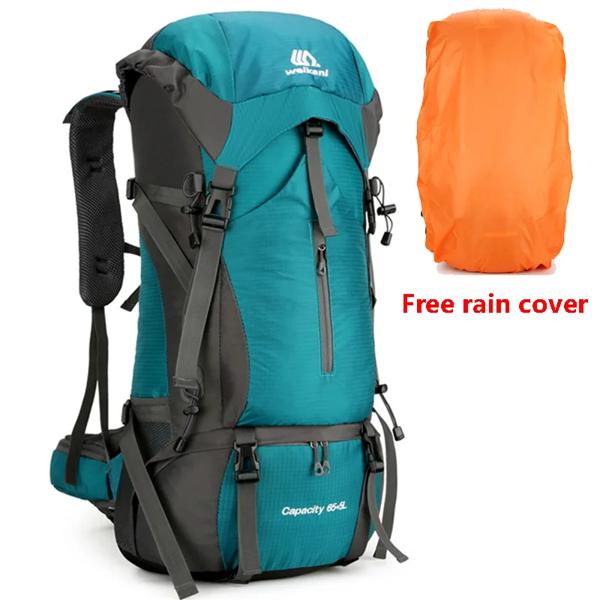 男性用70lナイロンキャンプバッグ トラベルバッグ レインカバー付き ハイキング 登山用