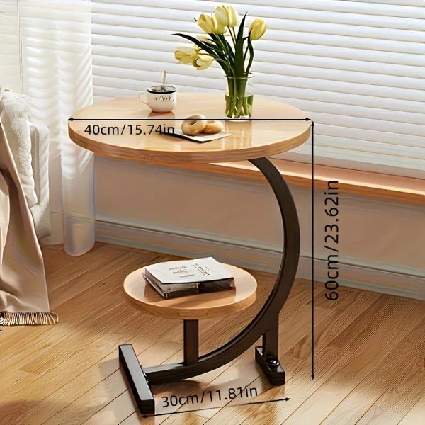 モダンなティアードラウンドサイドテーブル - リビングルームと寝室用の二層収納アクセントテーブル |   省スペース設計