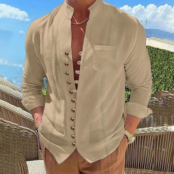 人気のメンズキューバスタイルヴィンテージコットンリネンルーズ長袖シャツカジュアルルーズフィットクラシックチェック柄トップ