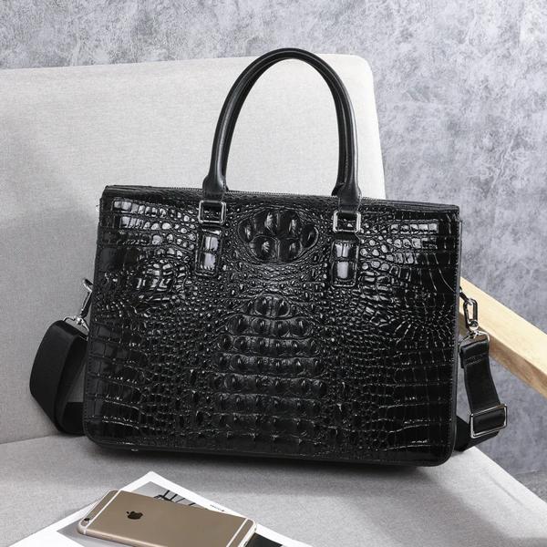 パスワードロック男性バッグ本革ワニ柄メンズブリーフケースラップ