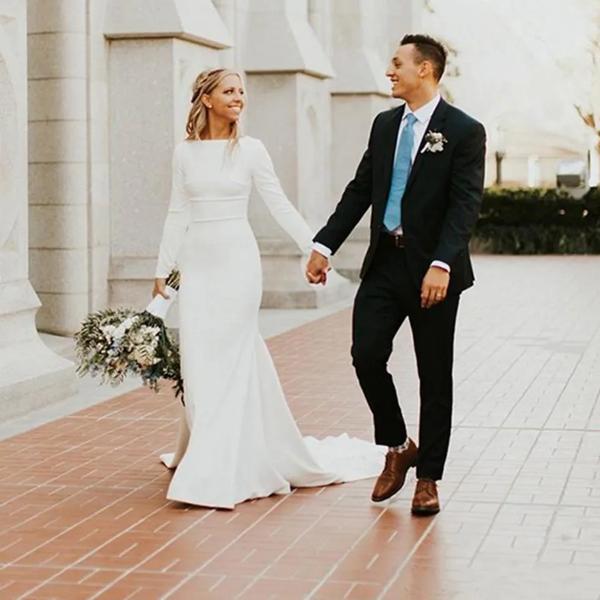 カスタマイズされたアラビアのウェディングドレス,長袖,柔らかいサテンのブライダルガウン,エレガントで韓国のドレス,大きいサイズ