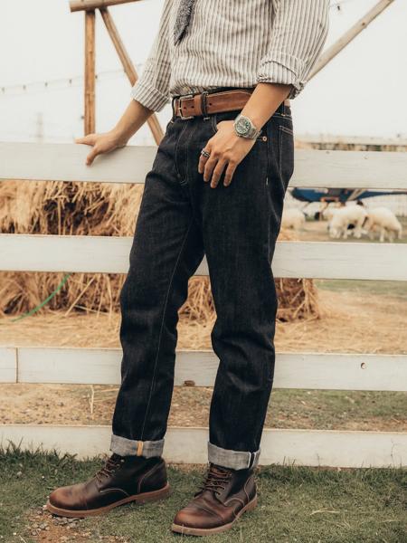 レッドトルネード17オンスSD-107スリムカットジーンズselvdegeデニム男性のパンツストレート脚