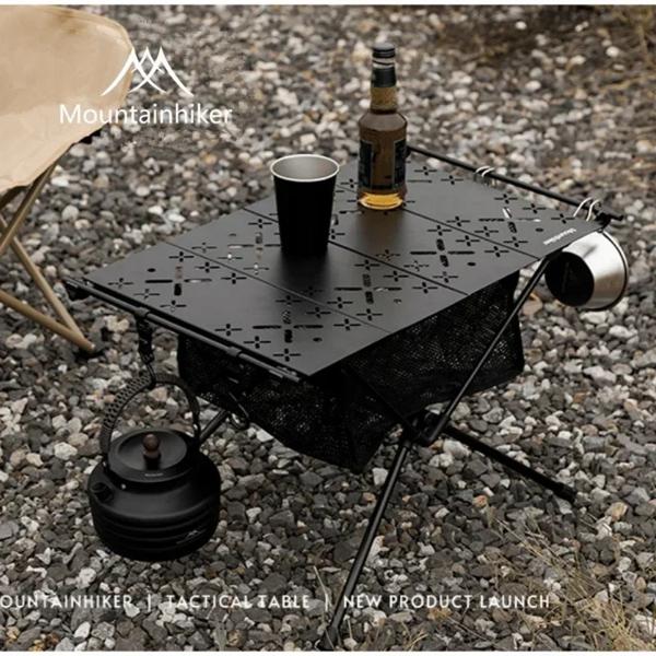 登山用ハイカー-屋外キャンプ用アルミニウム合金テーブル、ネットポケット付き超軽量テーブル、ハイキング用戦術テーブル
