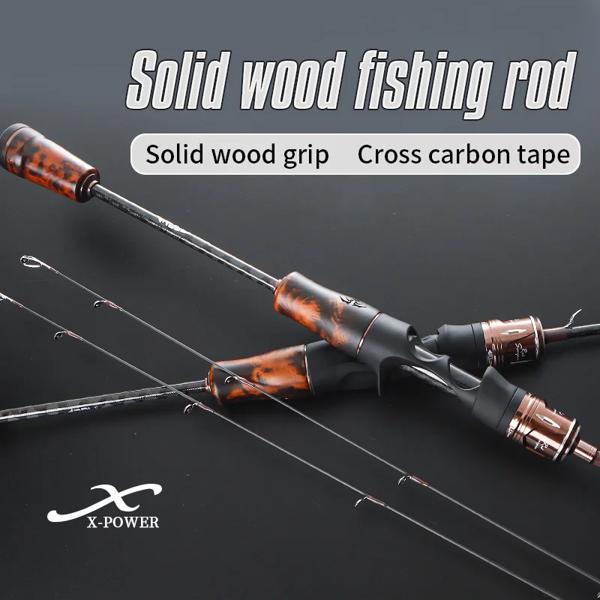 鮮やかな-天然木のハンドルを備えたカーボンフィッシングロッド