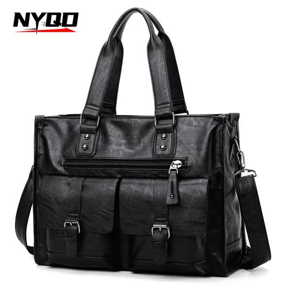 男性用多機能PUレザーブリーフケース クロスオーバーバッグ 大型ビジネスバッグ ジッパー式ショルダーバッグ  ファッション