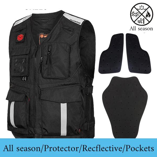 男性用オートバイジャケットベスト,視認性が高く,通気性があり,耐久性があり,ファブリック,反射安全,収納ポケット,600d