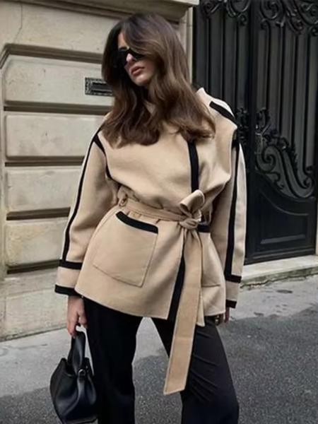 レディースカジュアルレースアップコート、長袖カーディガン、ウィンターアウター、ハイストリート、エレガントで暖かいジャケット、女性の通勤コート、ファッション