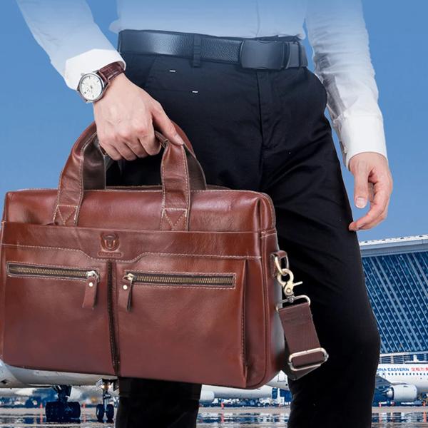 BULLCAPTAIN メンズ レザー ブリーフケース 15.5 インチのノートブック