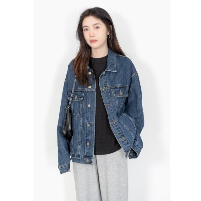 アウター ジャケット Gジャン ミディアム丈 袖あり 長袖 ワイド デニム ブルーデニム 大人可愛い カジュアル 大人 お洒落 かっこいい 大人女子 こなれ感 ラフ メンズライク ボーイッシュ ルーズ 無地 春 秋 10代 20代 30代 40代 レディース 女性用 ママ 学生 デート お出かけ