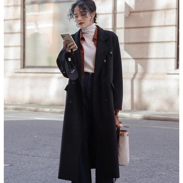 アウター レディース コート トレンチコート ウールコート ダブルブレスト 襟付き ストレート ボタン ポケット 開襟 ロングコート ロング丈 きれいめ シンプル 大人 上品 おしゃれ お洒落 かっこいい 大人女子 こなれ感 ラフ メンズライク マニッシュ ボーイッシュ クール