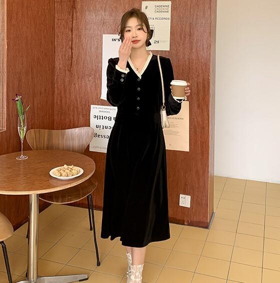 長袖ドレス スカート ドレス ロングスカート ロング ロング丈 長袖 Vネック スリム Aライン ハイウエスト かわいい 大人可愛い きれいめ シンプル 大人 上品 おしゃれ お洒落 大人女子 クール セクシー エレガント 無地 秋 冬 誕生日 お呼ばれ 20代 30代 レディース デート