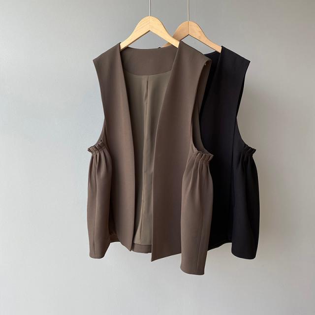 ベスト トップス ブラウン ブラック シック ゆったり かわいい 大人可愛い きれいめ シンプル カジュアル 大人 上品 おしゃれ お洒落 かっこいい レトロ アジアン エスニック エキゾチック 大人可愛い 大人女子 こなれ感 ラフ キュート ガーリー ルーズ 個性的 クール