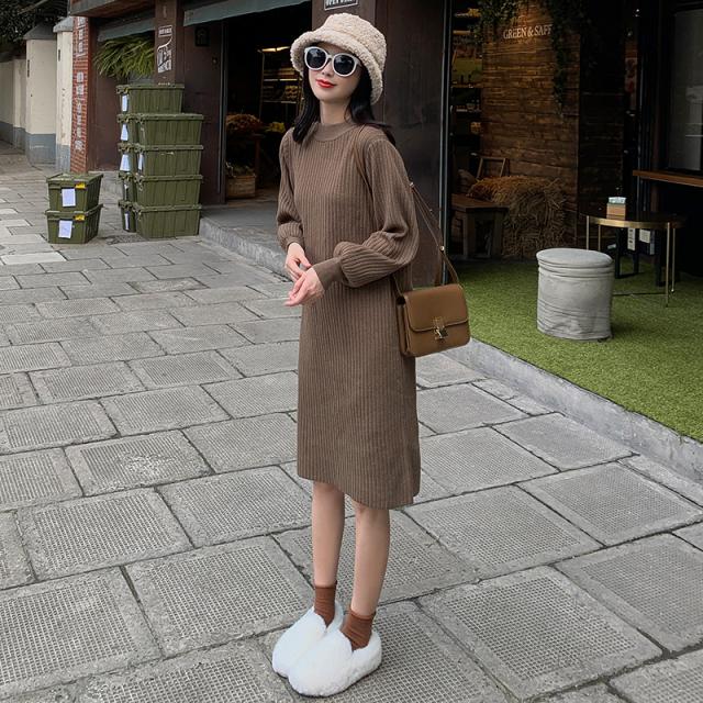 ニットワンピ スカート ボトムス プルオーバー ミディスカート 膝下 長袖 ラウンドネック Hの形 ルーズウエスト ニット かわいい 大人可愛い きれいめ シンプル カジュアル 大人 上品 おしゃれ お洒落 大人女子 ガーリー ルーズ 個性的 セクシー 無地 春 秋 20代 30代