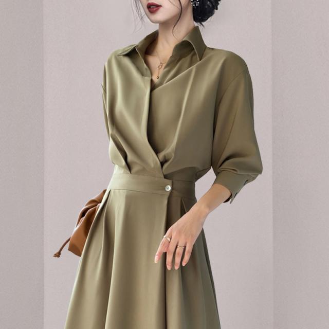 ワンピース ドレス ロングスカート ミモレ ミモレ丈 ロング ロング丈 7分袖 七分袖 長袖 Aライン ハイウエスト かわいい 大人可愛い きれいめ シンプル 大人 上品 おしゃれ お洒落 大人女子 セクシー エレガント 無地 春 秋 お呼ばれ 20代 30代 レディース デート お出かけ