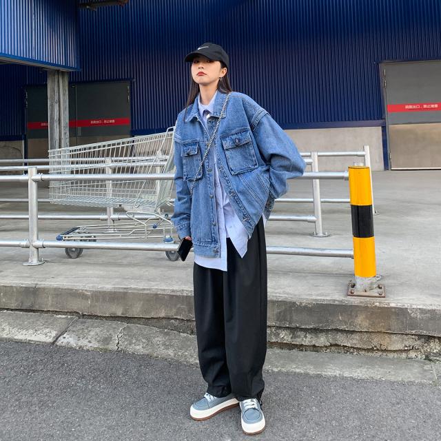 アウター ジャケット 長袖 襟付き ワイド ポケット 前開き ボタン デニム かわいい 大人可愛い きれいめ シンプル カジュアル 大人 上品 おしゃれ お洒落 かっこいい 大人女子 こなれ感 ラフ メンズライク ボーイッシュ スポーティー 個性的 クール 無地 春 秋 10代 20代