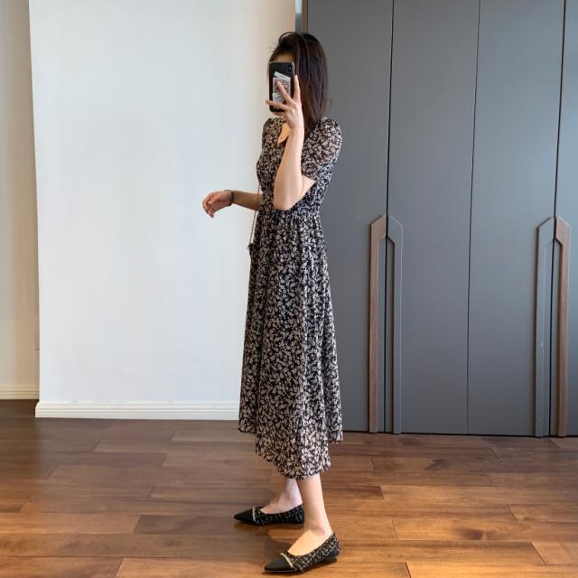 ワンピース ロングワンピース Vネック 長袖 半袖 かわいい 大人可愛い