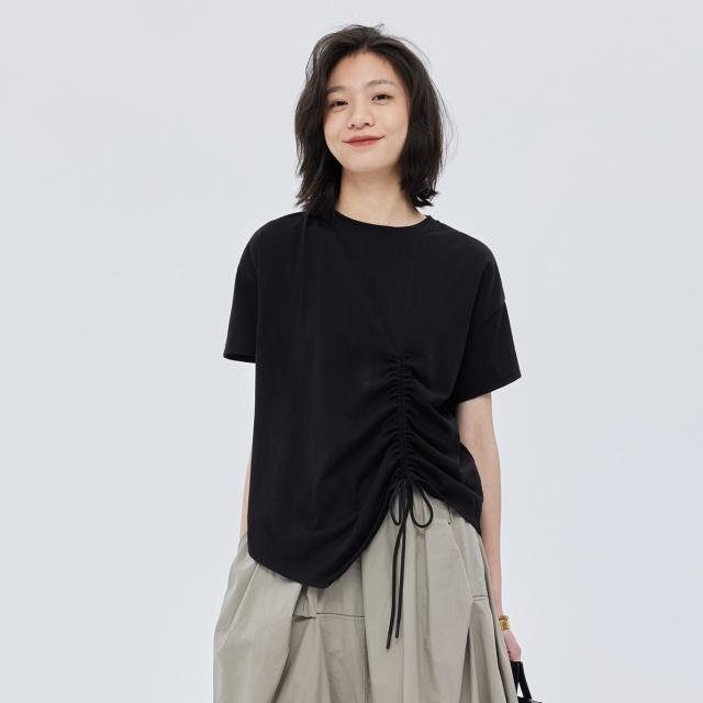 トップス Tシャツ 半袖 ラウンドネック スリット 綿 ポリエステル 薄手 コットン かわいい 大人可愛い きれいめ シンプル カジュアル 大人 上品 おしゃれ お洒落 かっこいい レトロ 大人女子 こなれ感 ラフ メンズライク ボーイッシュ ラブリー キュート ガーリー ルーズ